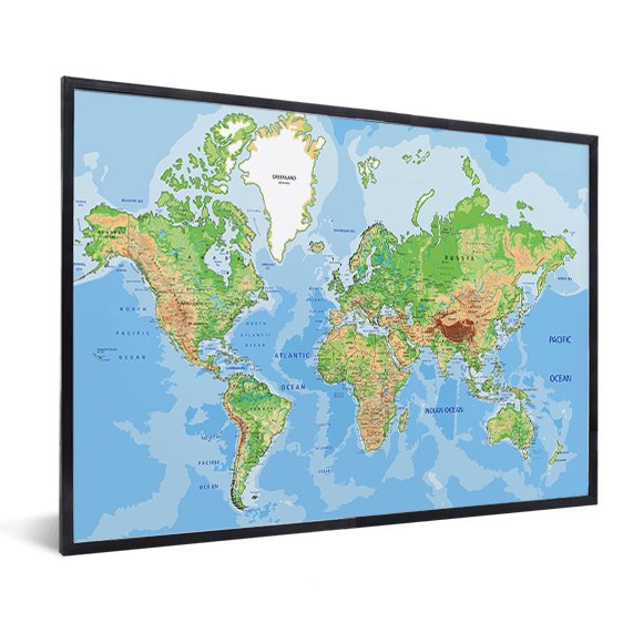 Geografisch in lijst - Wereldkaart ingelijst - Wereldkaart
