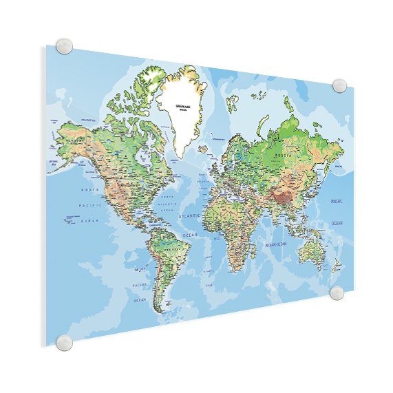 Geografisch plexiglas - Wereldkaart op plexiglas - Wereldkaart